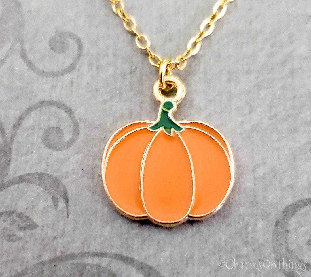 Pumpkin Necklace Orange Pumpkin Charm Necklace Gothic Jewelry Halloween ...