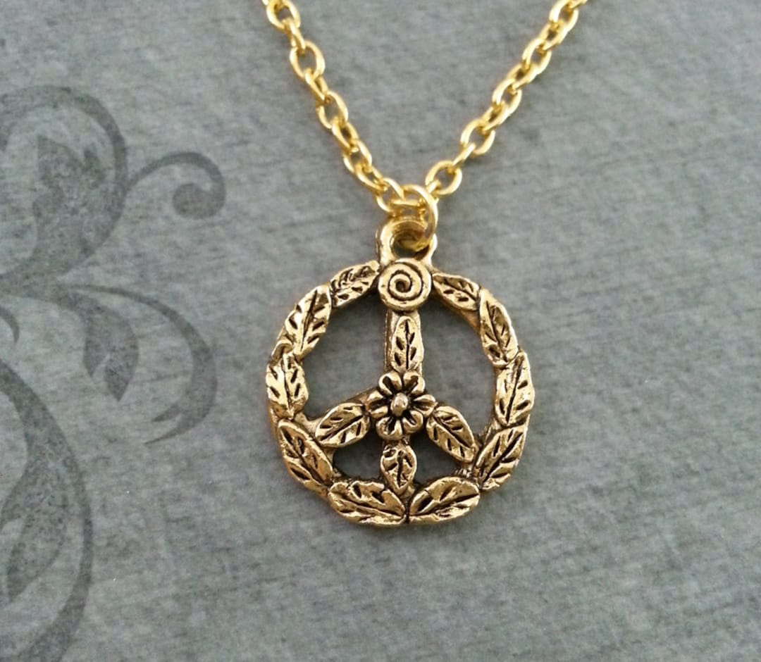Peace Sign Necklace SMALL Gold Peace Jewelry Flower Peace Necklace ...