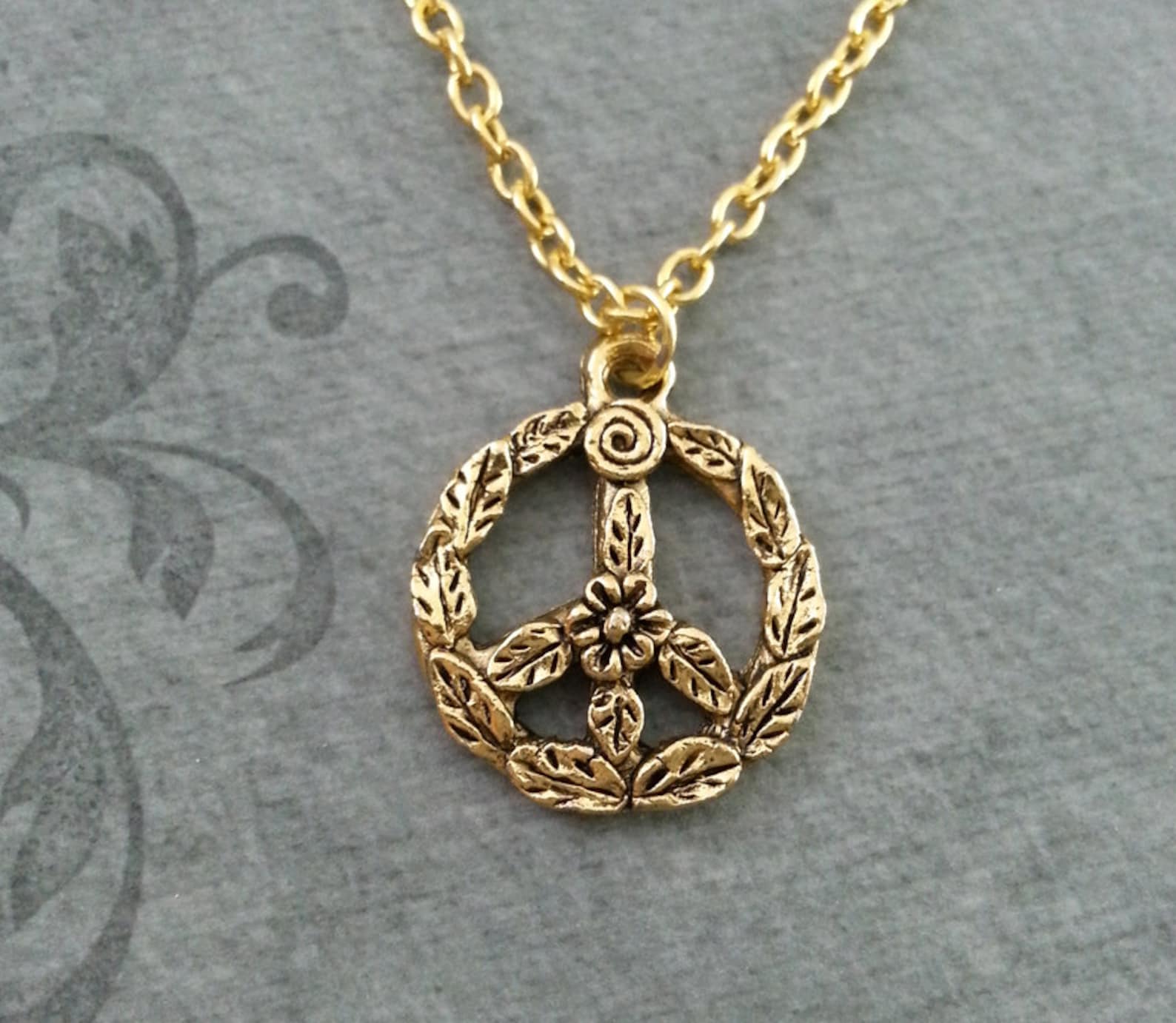 Peace Sign Necklace SMALL Gold Peace Jewelry Flower Peace - Etsy