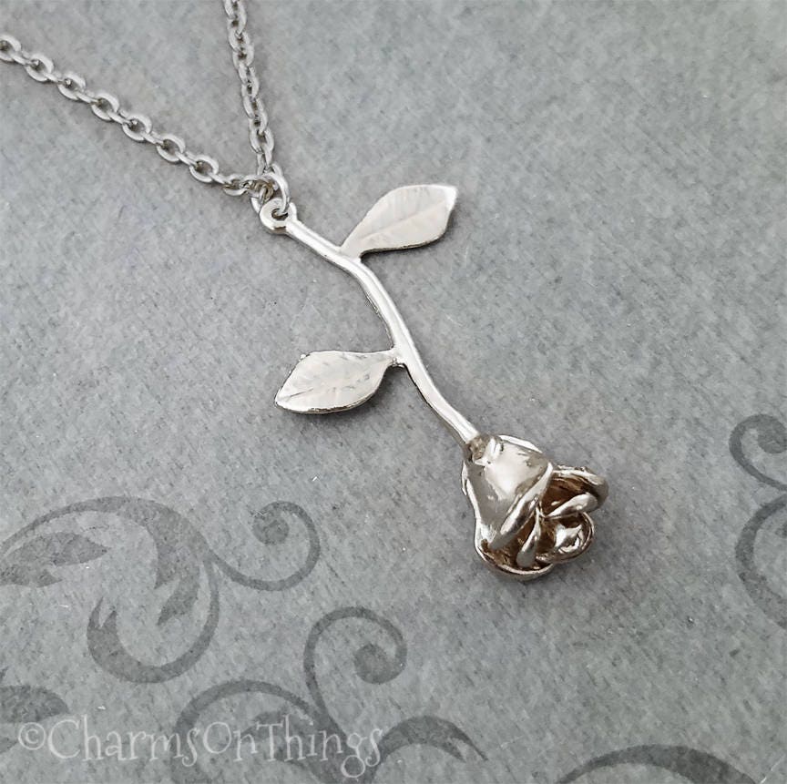 Rose Necklace Rose Charm Necklace Rose Jewelry Rose Pendant - Etsy