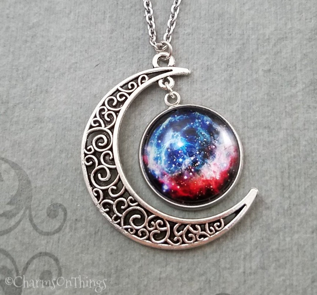 Galaxy Necklace Crescent Moon Necklace Gift Space Necklace Space ...
