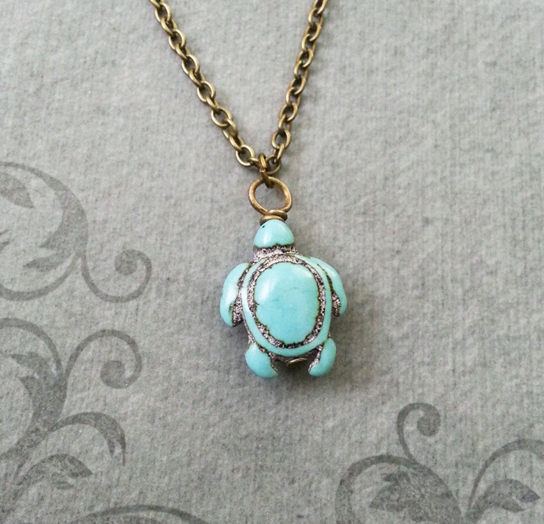Turtle Necklace SMALL Teal Turtle Jewelry Blue Turtle Charm Beach ...