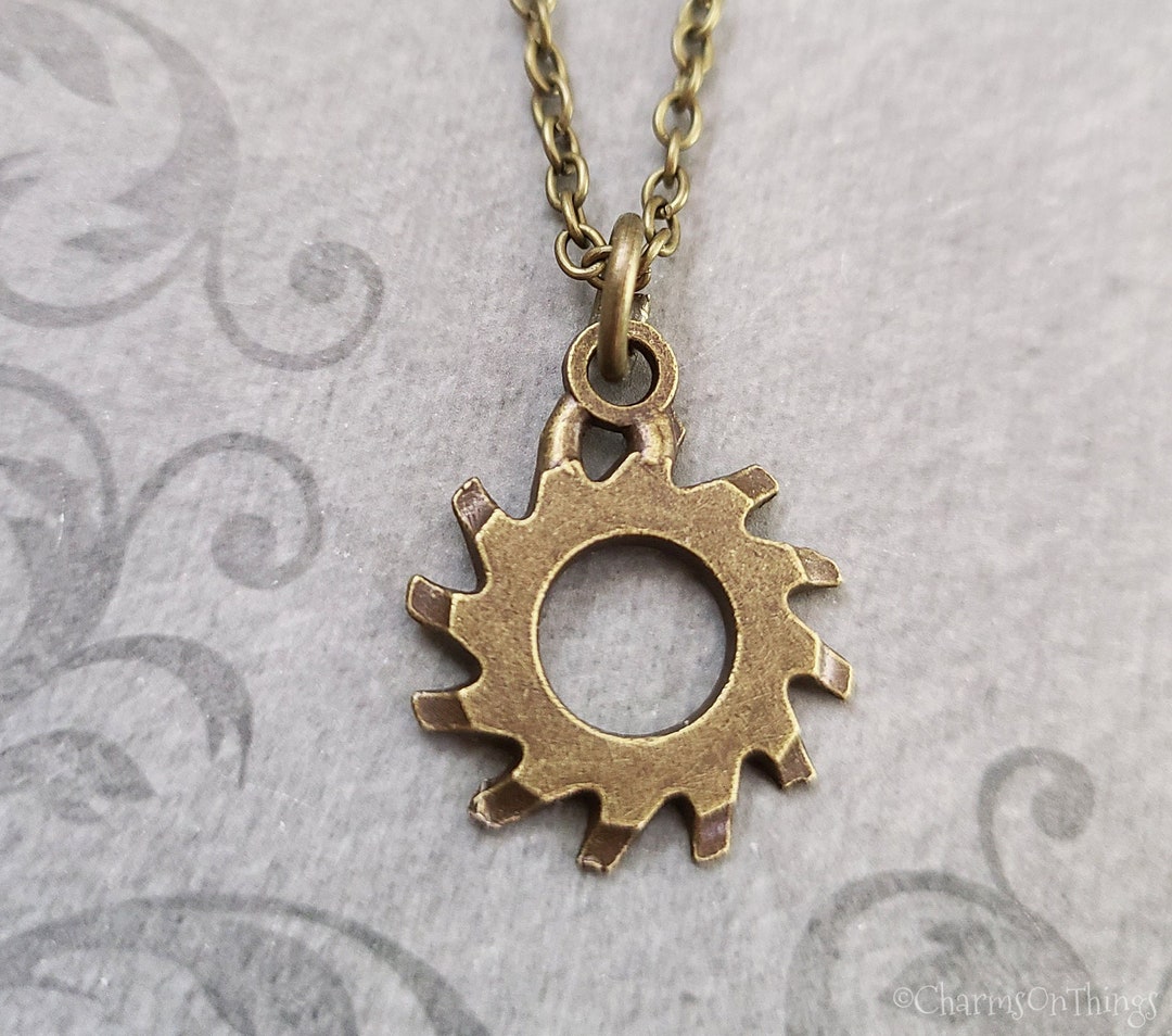 Gear Necklace SMALL Bronze Gear Charm Necklace Gear Jewelry Cogs and ...