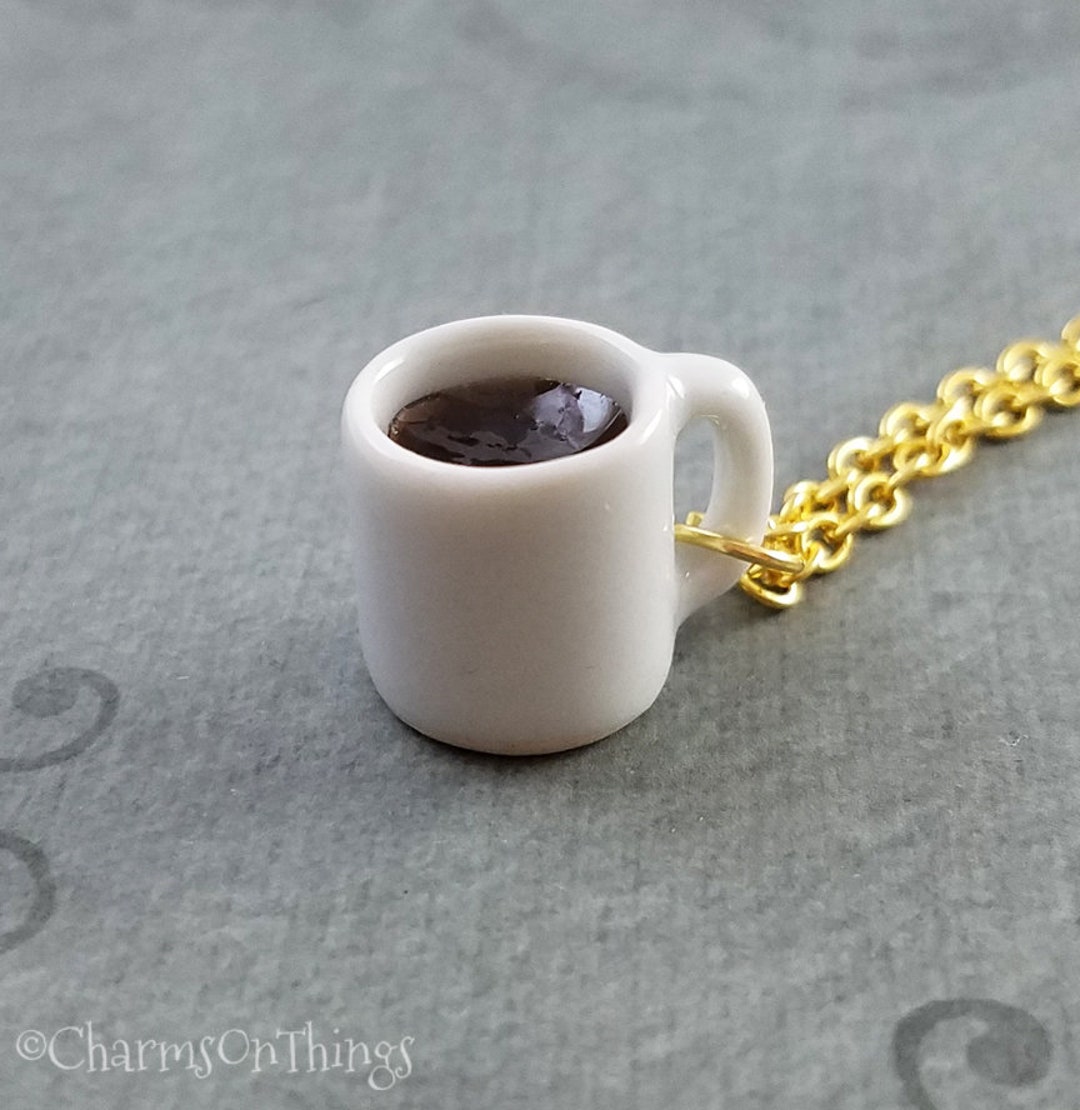 Coffee Necklace SMALL Cup of Coffee Cup Charm Necklace Black Coffee Mug ...