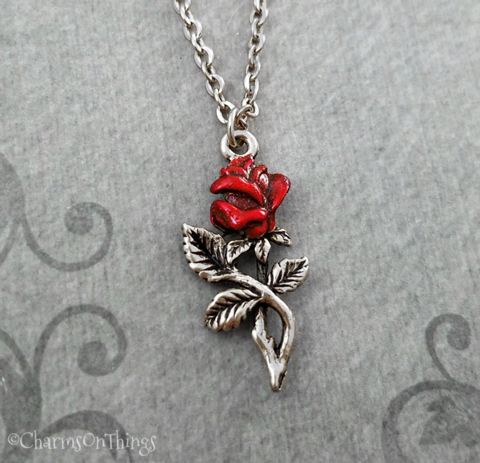 Red Rose Necklace Rose Charm Necklace Rose Jewelry Rose Pendant ...