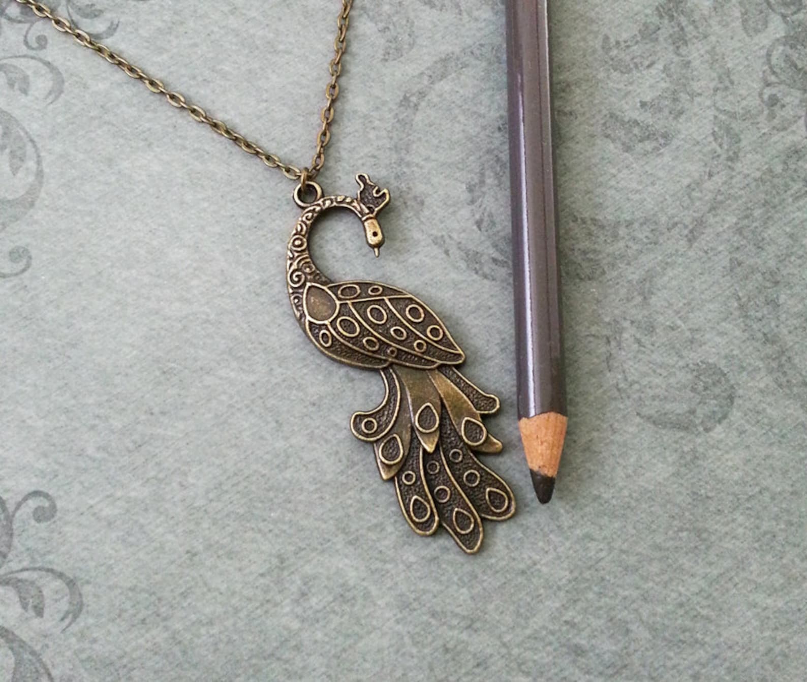 Peacock Necklace LARGE Peacock Jewelry Brass Peacock Pendant - Etsy