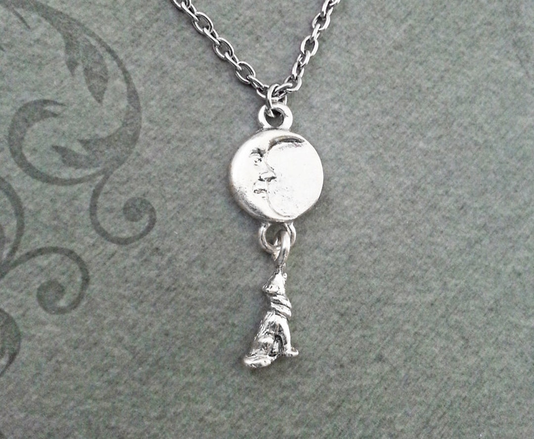 Wolf Necklace VERY SMALL Howling Wolf Jewelry Crescent Moon Necklace ...