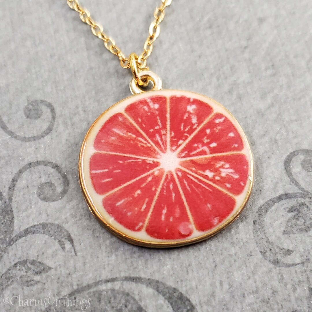 Grapefruit Necklace Red Citrus Fruit Jewelry Fruit Slice Food Charm Grapefruit Pendant Women's ...