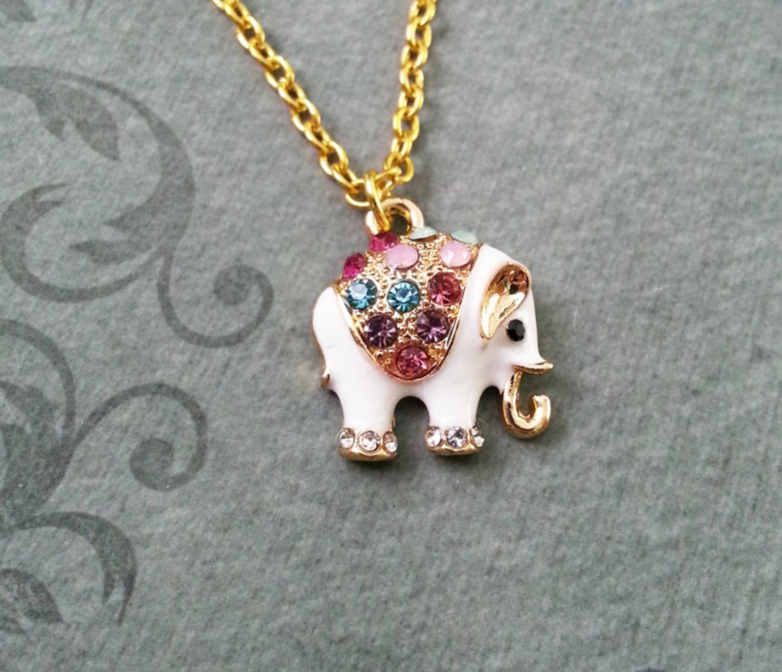 Elephant Necklace VERY SMALL Jeweled Elephant Jewelry Indian Elephant ...