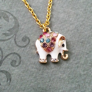 Elephant Necklace VERY SMALL Jeweled Elephant Jewelry Indian Elephant ...