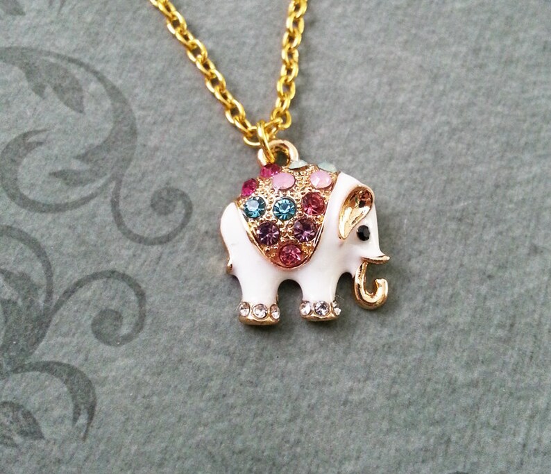 Elephant Necklace VERY SMALL Jeweled Elephant Jewelry Indian Elephant ...