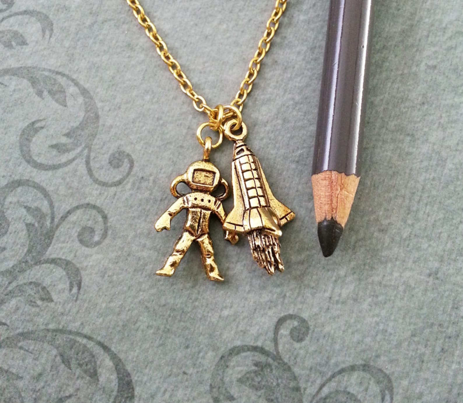 Astronaut Necklace Astronaut Jewelry Rocket Necklace Gold | Etsy