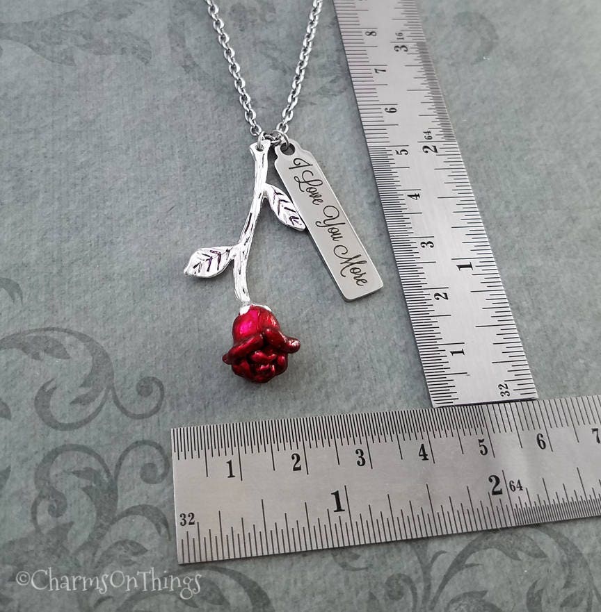 Red Rose Necklace Rose Charm Necklace Rose Jewelry Rose Pendant ...