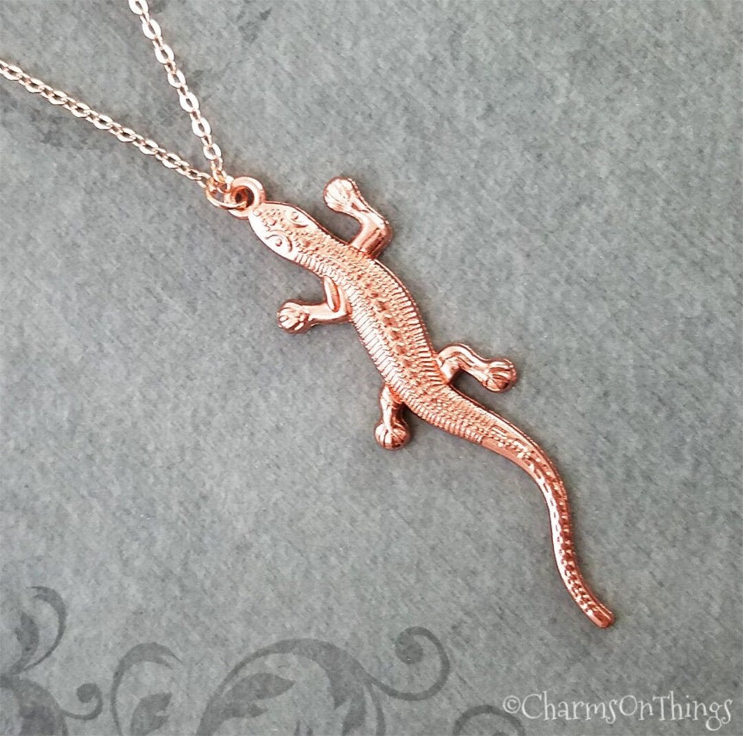 Lizard Necklace Gecko Necklace Rose Gold Necklace Charm Necklace Rose ...