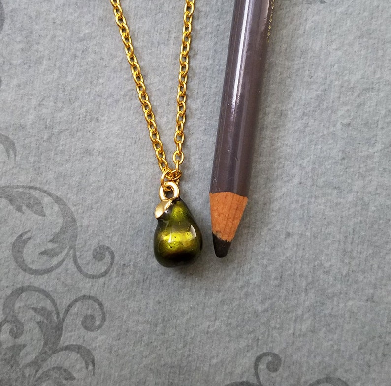 Pear Necklace VERY SMALL Green Pear Charm Pear Jewelry Pear Pendant ...