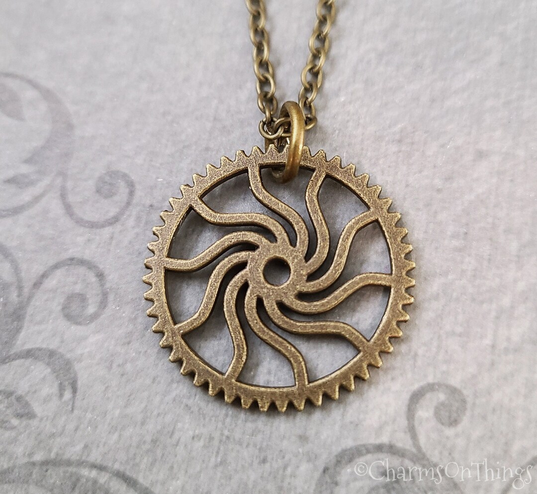 Gear Necklace SMALL Bronze Gear Charm Necklace Spiral Gear Jewelry Cogs ...