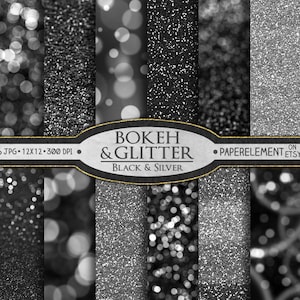 Silver Digital Paper: Black and Silver Glitter Paper, Silver Glitter ...