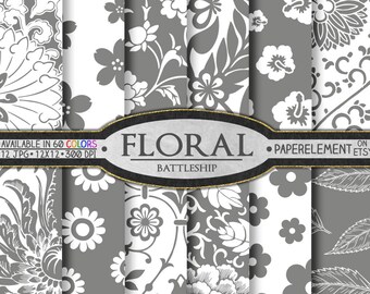 Rustic Gray Floral Digital Paper: gray Floral With - Etsy