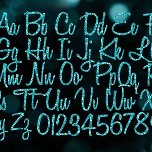 Blue Glitter Alphabet Clipart Overlays: Printable Cursive Handwriting ...