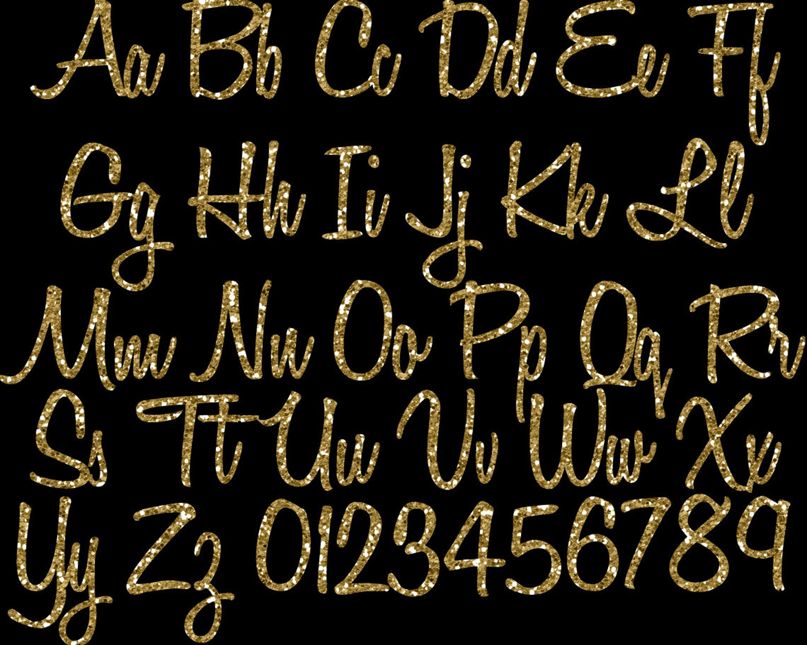Gold Glitter Alphabet Clipart: Cursive Letters Handwriting Overlay Clip ...