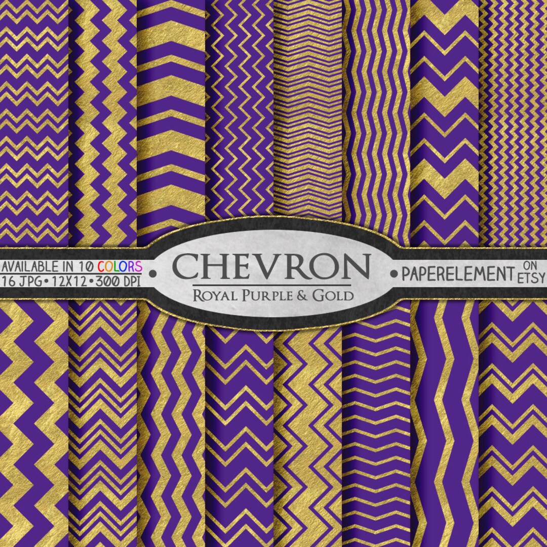 Royal Purple & Gold Chevron Paper Pack - Chevron Digital Scrapbook ...