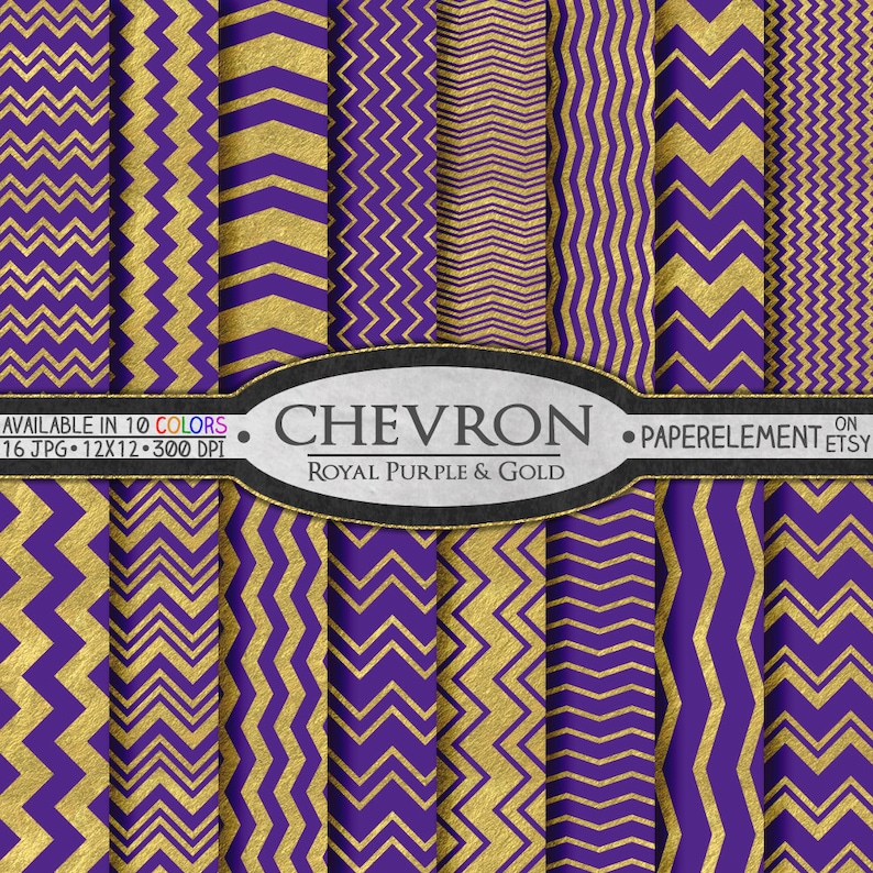 Royal Purple & Gold Chevron Paper Pack - Chevron Digital Scrapbook ...