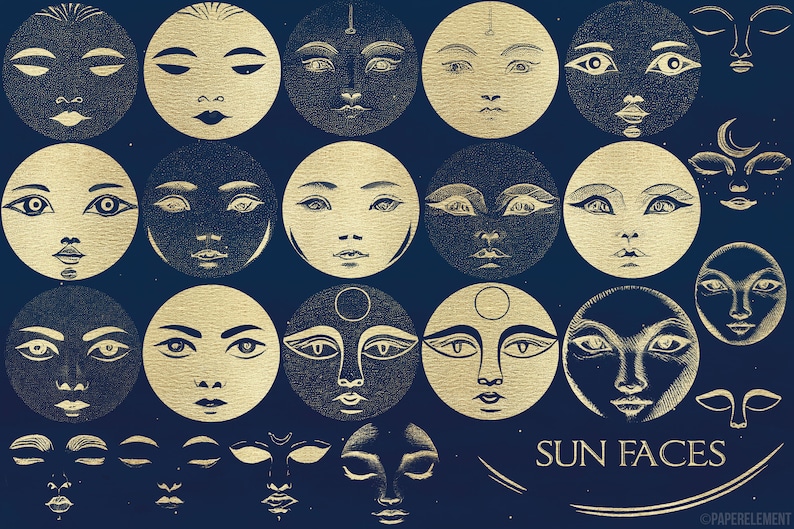 Classic Sun Clipart Set: Vintage 90s Celestial Face Designs - Etsy