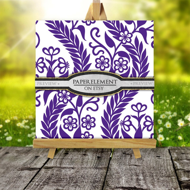 Royal Purple Floral Digital Paper Patterns Set: Flower Background ...