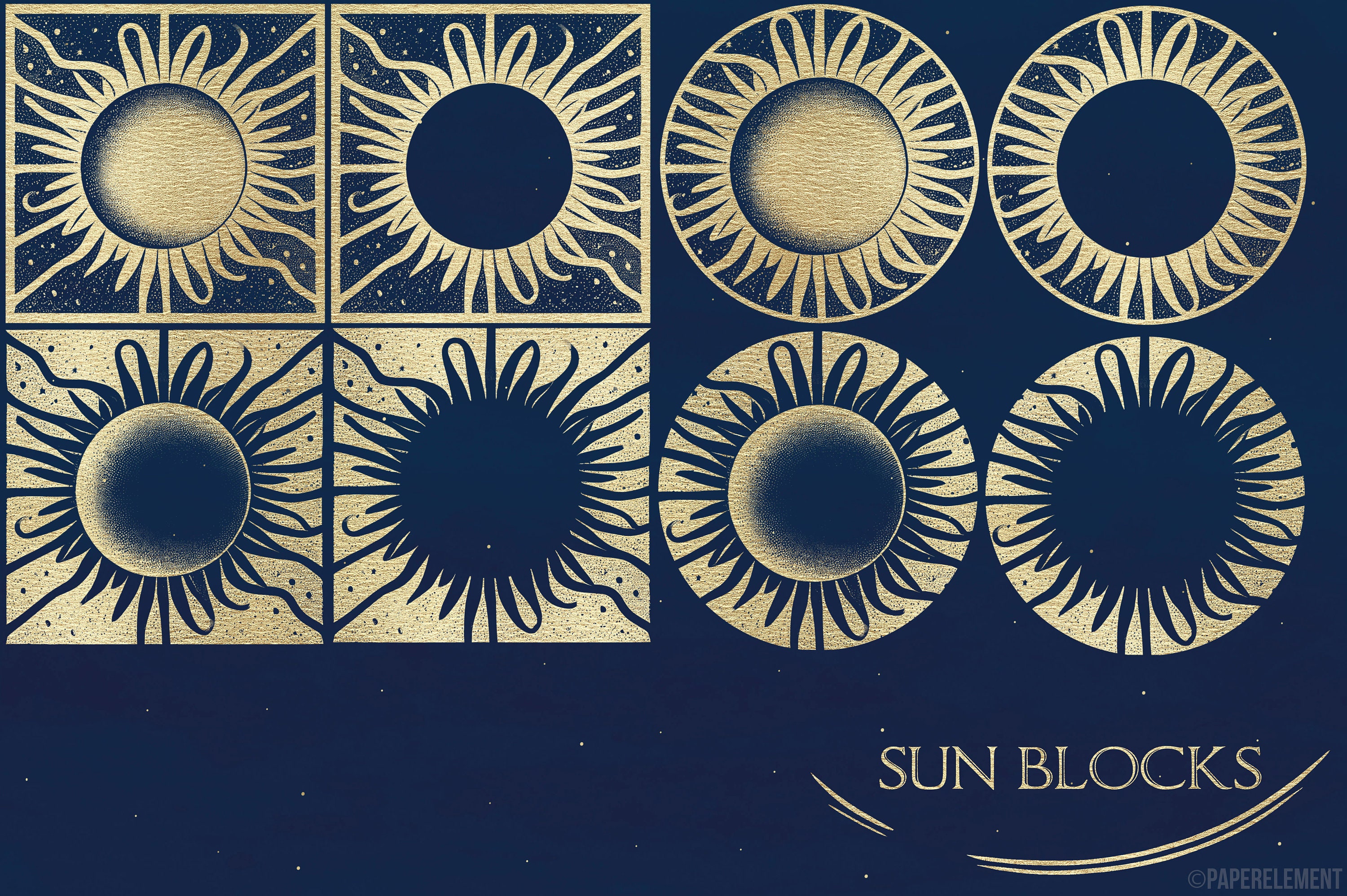 Classic Sun Clipart Set: Vintage 90s Celestial Face Designs - Gold ...