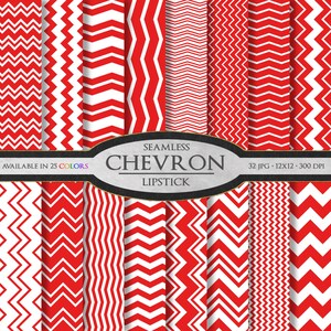 Lipstick Red Chevron Digital Paper Pack - Instant Download - Digital ...