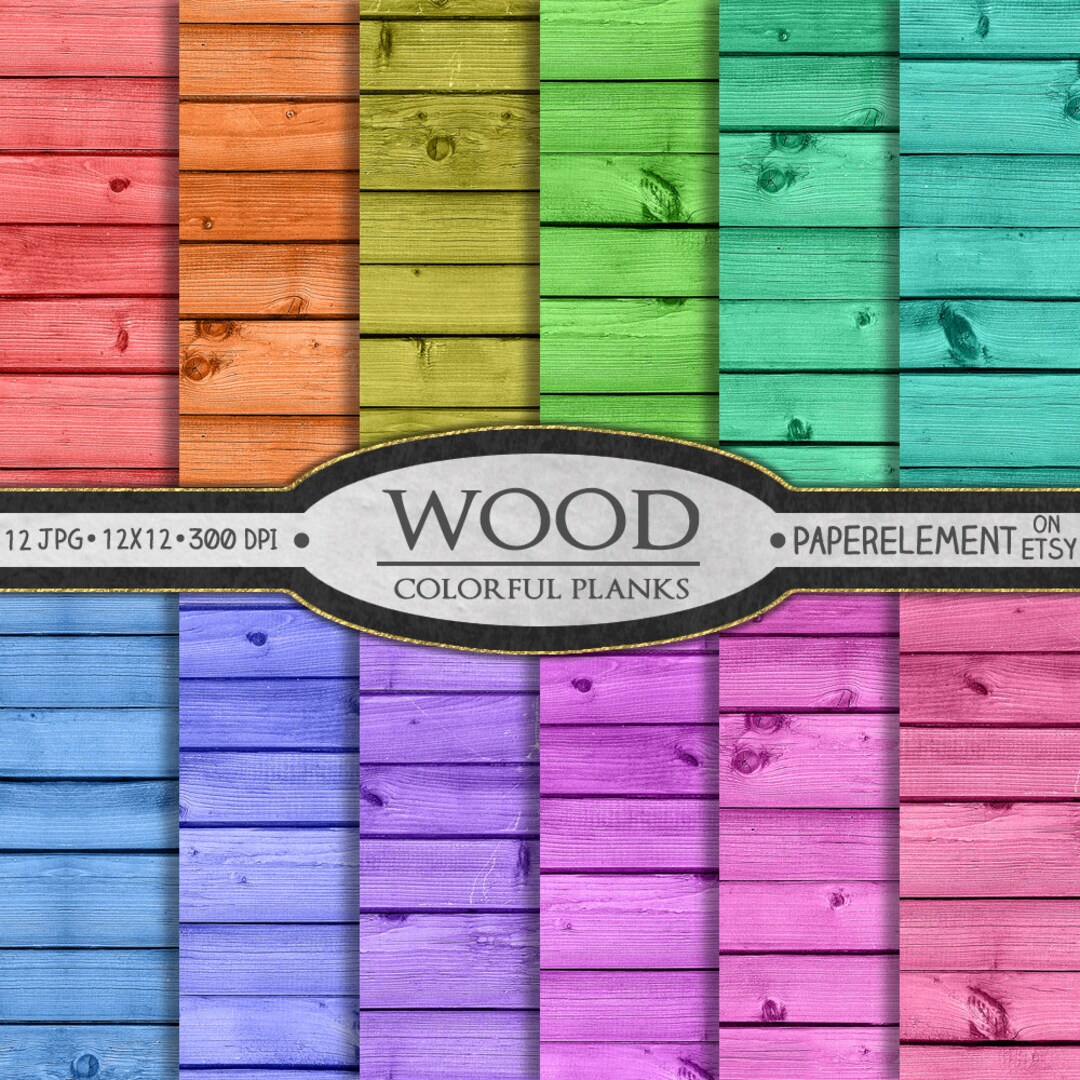 Colorful Wood Digital Paper: Red Wood, Orange Wood, Yellow Wood, Green ...