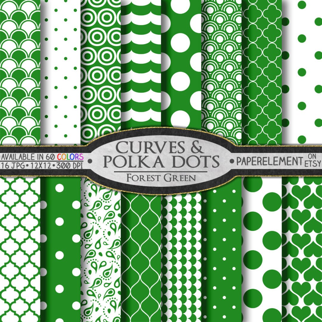 Forest Green Polka Dot Scrapbook Paper: White and Green Digital ...