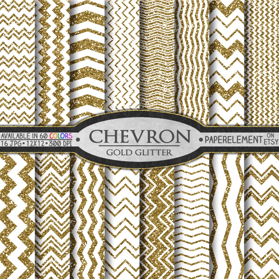 Gold Glitter Chevron Digital Paper: Gold Glitter Patterns | Etsy