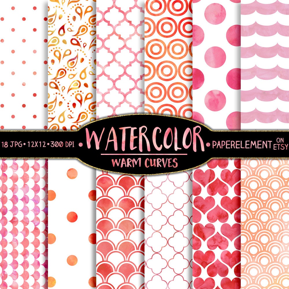 Warm Watercolor Polka Dot Digital Paper - Digital Watercolor Patterns ...