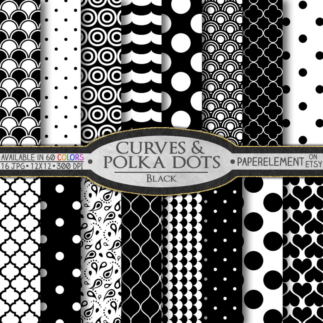 Black Polka Dot Digital Paper: White and Black Digital Paper, Black and ...