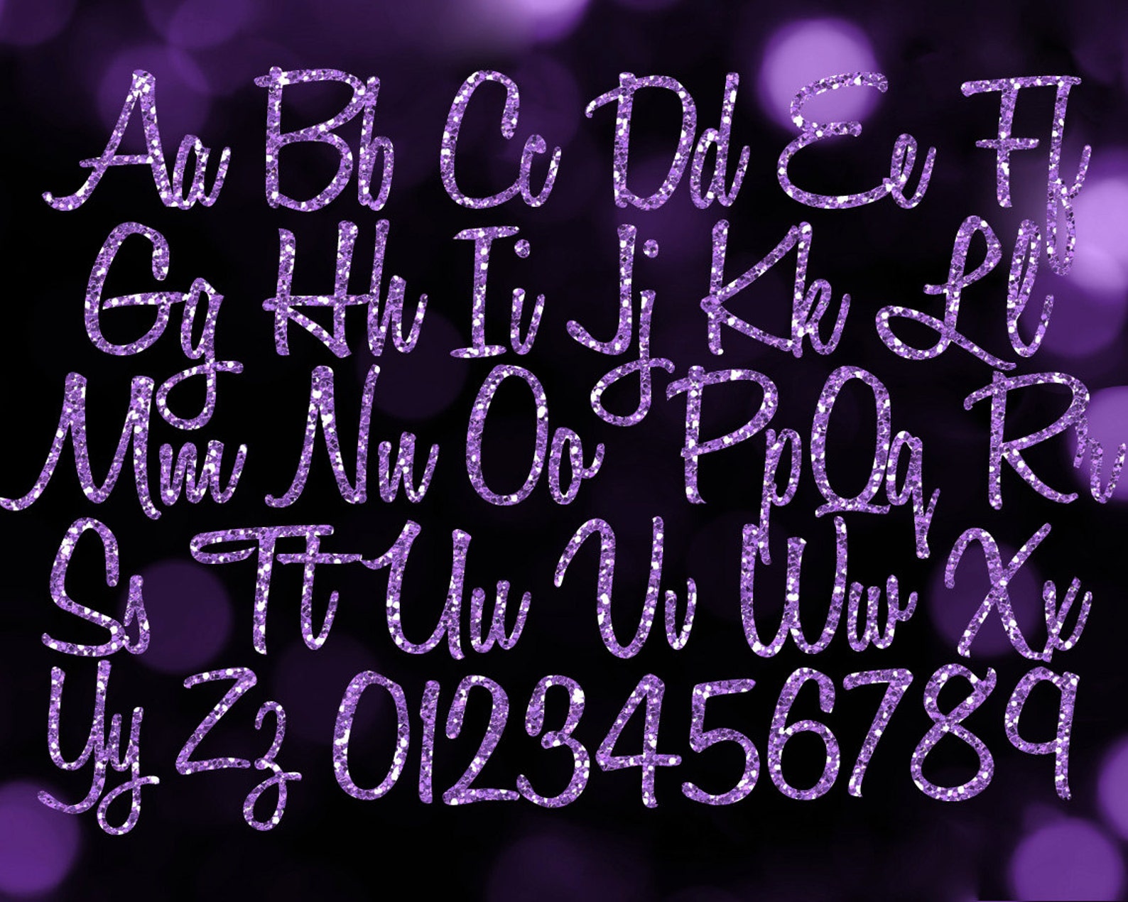 Purple Glitter Alphabet Clipart: Digital Glitter Alphabet Clip | Etsy