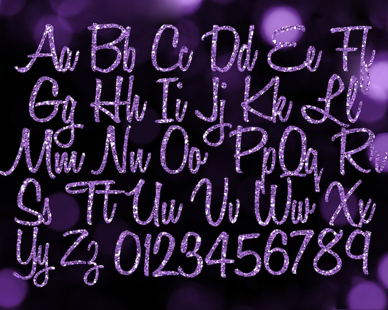 Purple Glitter Alphabet Clipart: Digital Glitter Alphabet Clip Art ...