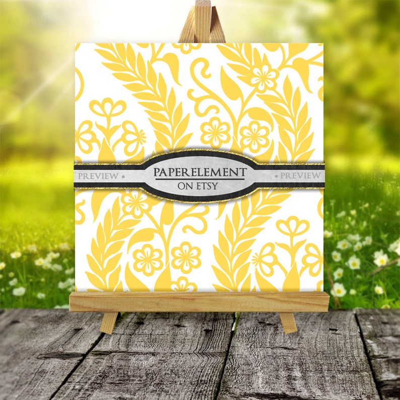 Mustard Yellow Floral Digital Paper Patterns: Printable 12x12 - Etsy