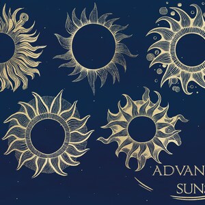 Classic Sun Clipart Set: Vintage 90s Celestial Face Designs - Gold ...