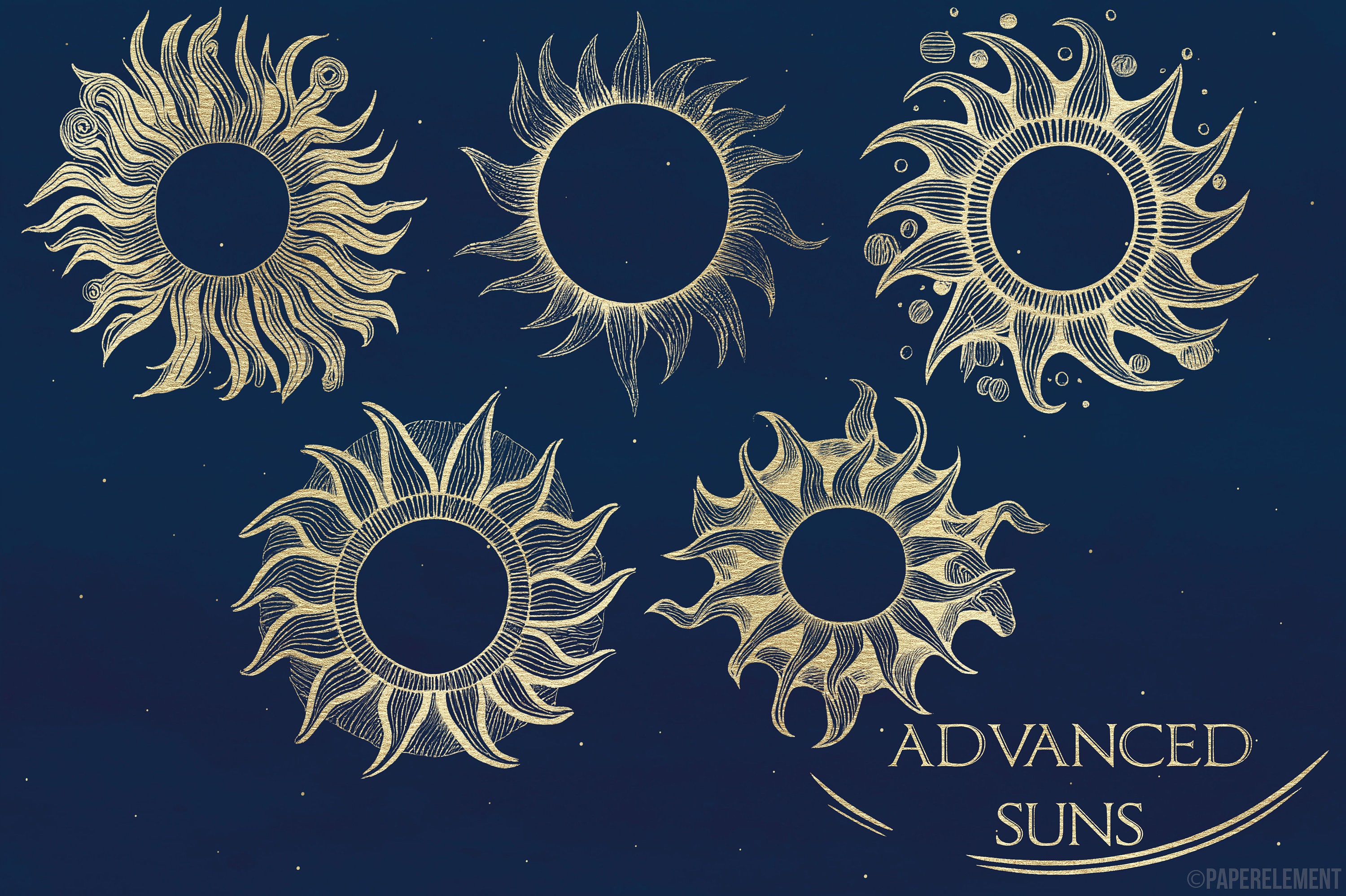 Classic Sun Clipart Set: Vintage 90s Celestial Face Designs - Gold ...