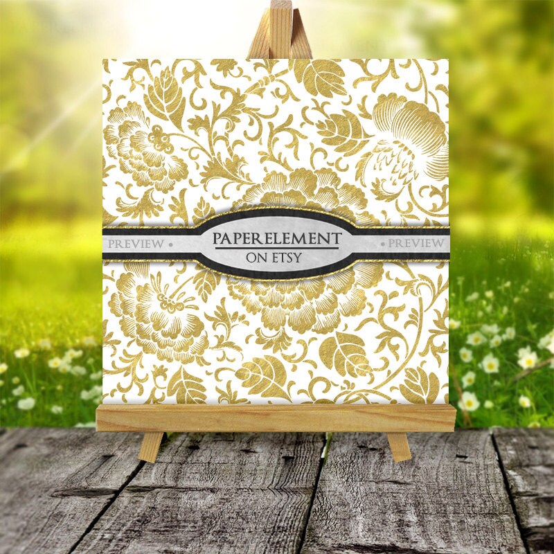 White and Gold Floral Digital Paper Patterns Set: Flower - Etsy