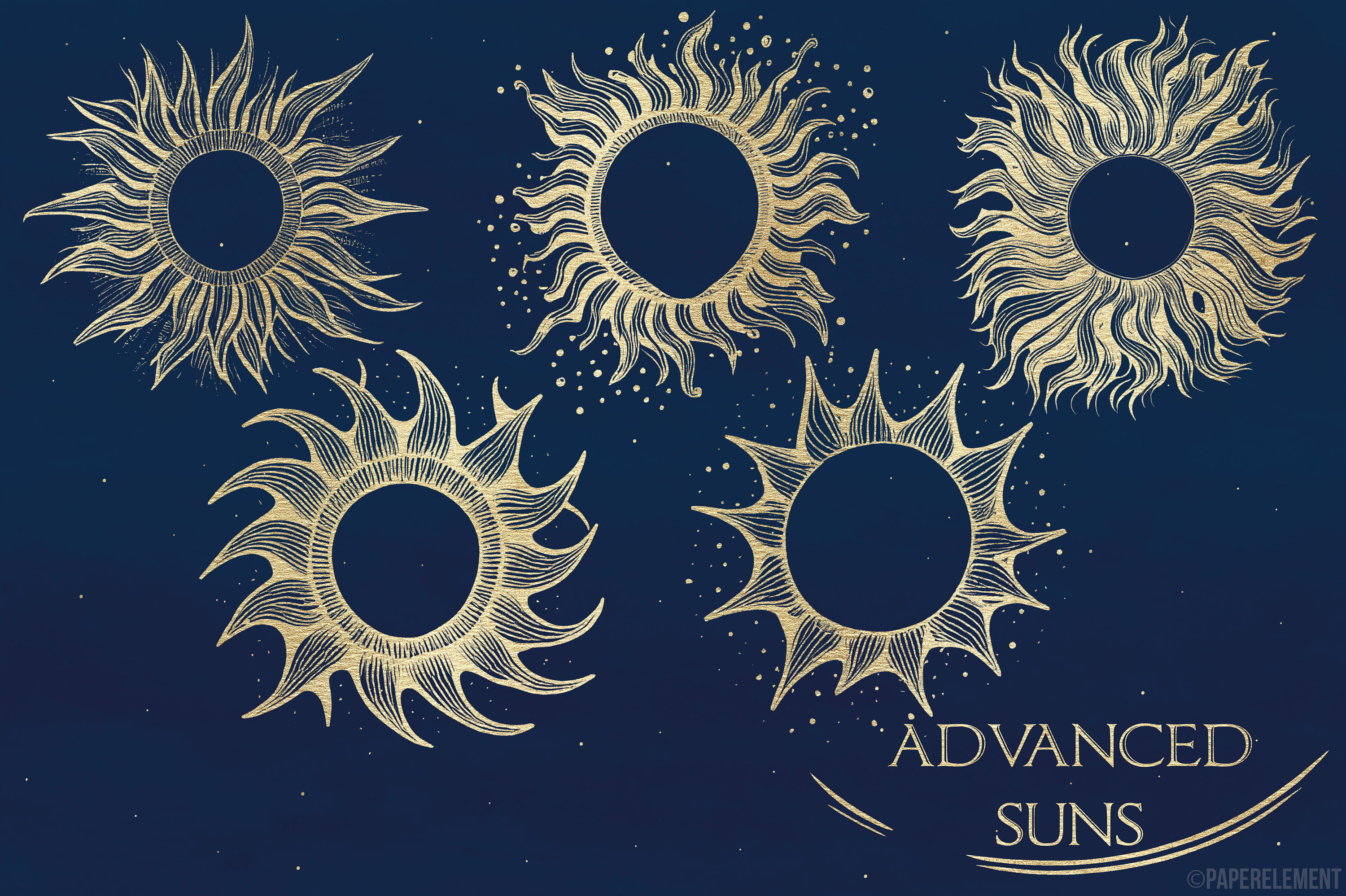 Classic Sun Clipart Set: Vintage 90s Celestial Face Designs - Gold ...