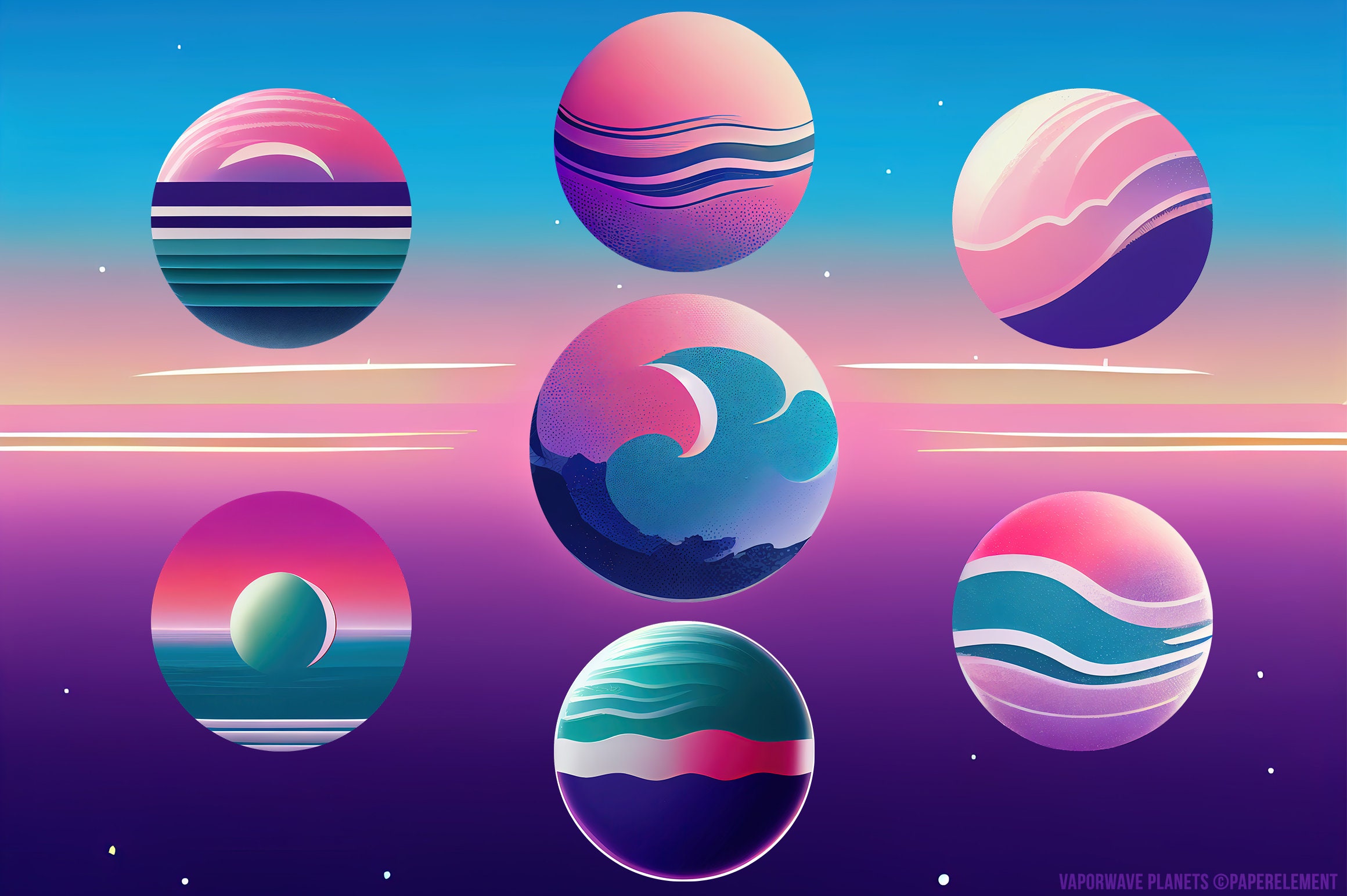 Vaporwave Planets Clipart Bundle - 80s Retro Space Themed Clip Art Set ...