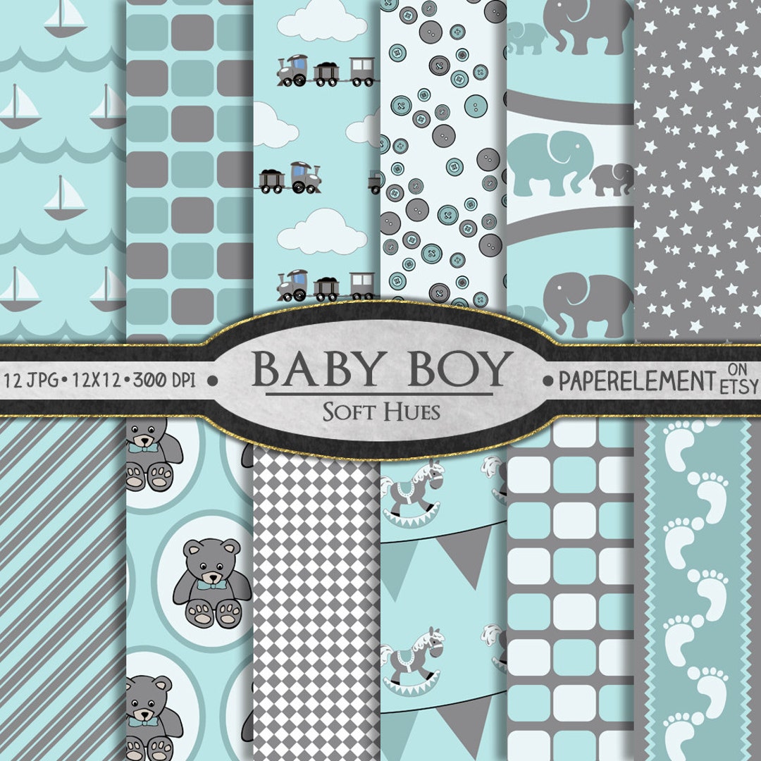 Baby Boy Scrapbook Paper: Baby Boy Digital Paper in Soft Hues - Baby ...