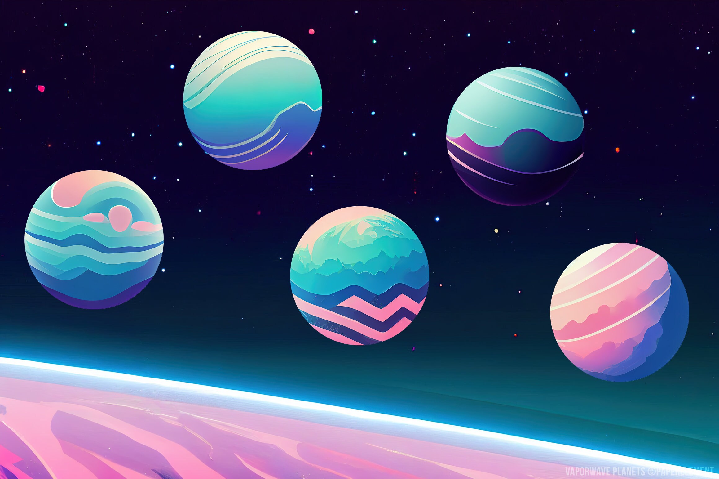 Vaporwave Planets Clipart Bundle - 80s Retro Space Themed Clip Art Set ...