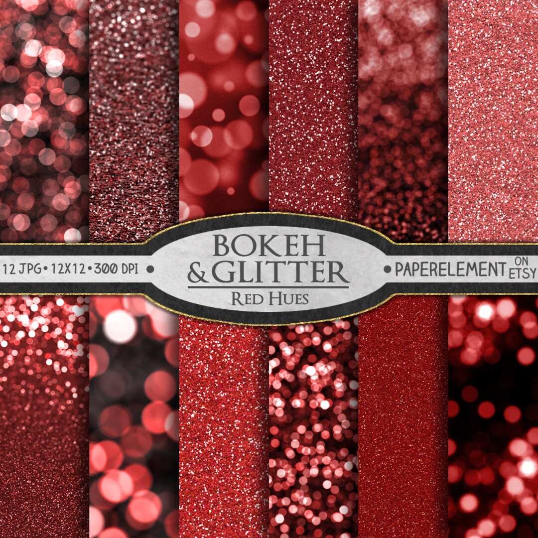 Valentines Red Glitter Paper: Red Glitter Digital Paper, Red Bokeh ...