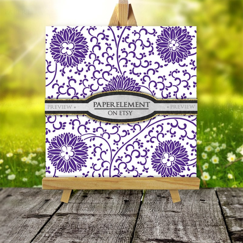 Royal Purple Floral Digital Paper Patterns Set: Flower Background ...