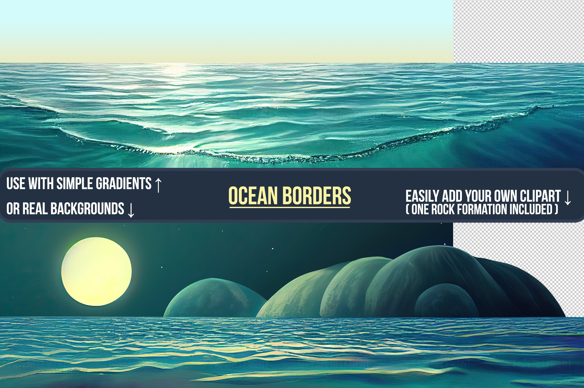 Ocean Border Clipart: 30 Transparent PNG Overlays of Water and - Etsy