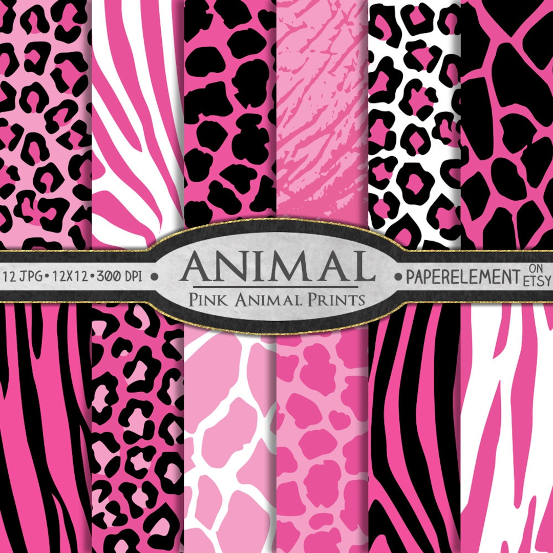 Hot Pink Animal Print Digital Paper: Safari Pattern Bundle With Tiger ...