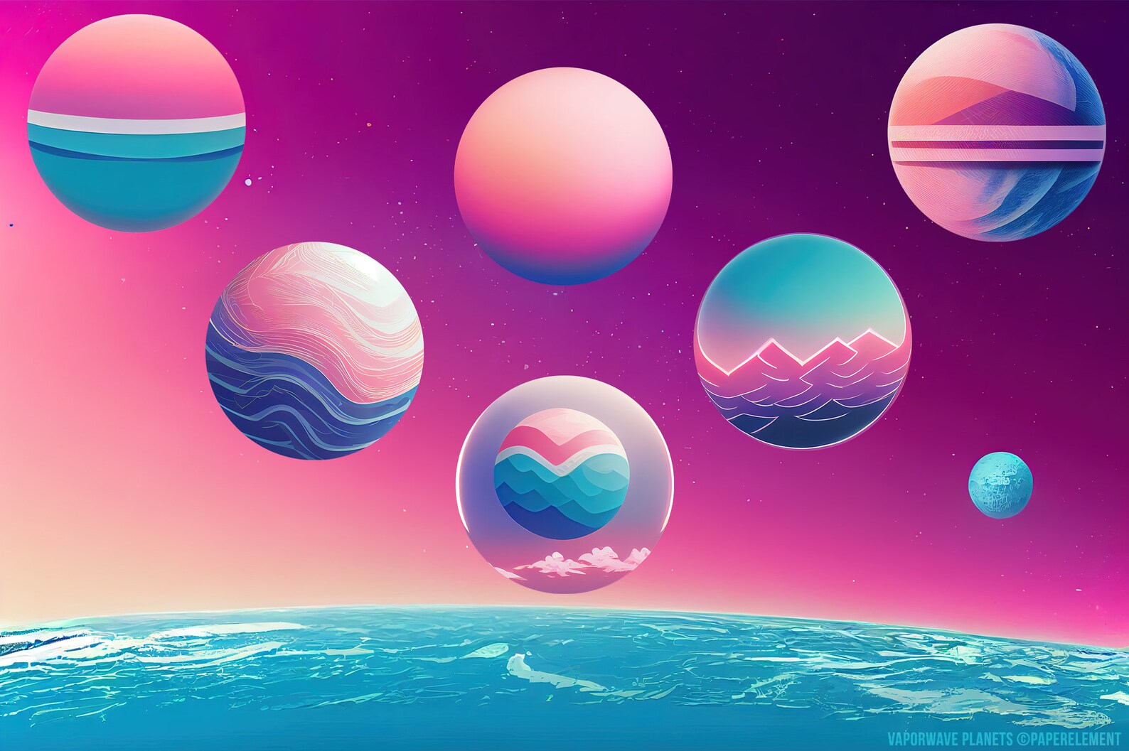 Vaporwave Planets Clipart Bundle - 80s Retro Space Themed Clip Art Set ...